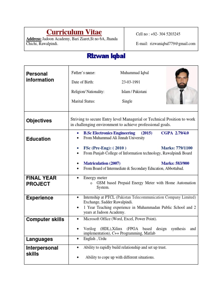 Curriculum Vitae: Rizwan Iqbal | PDF