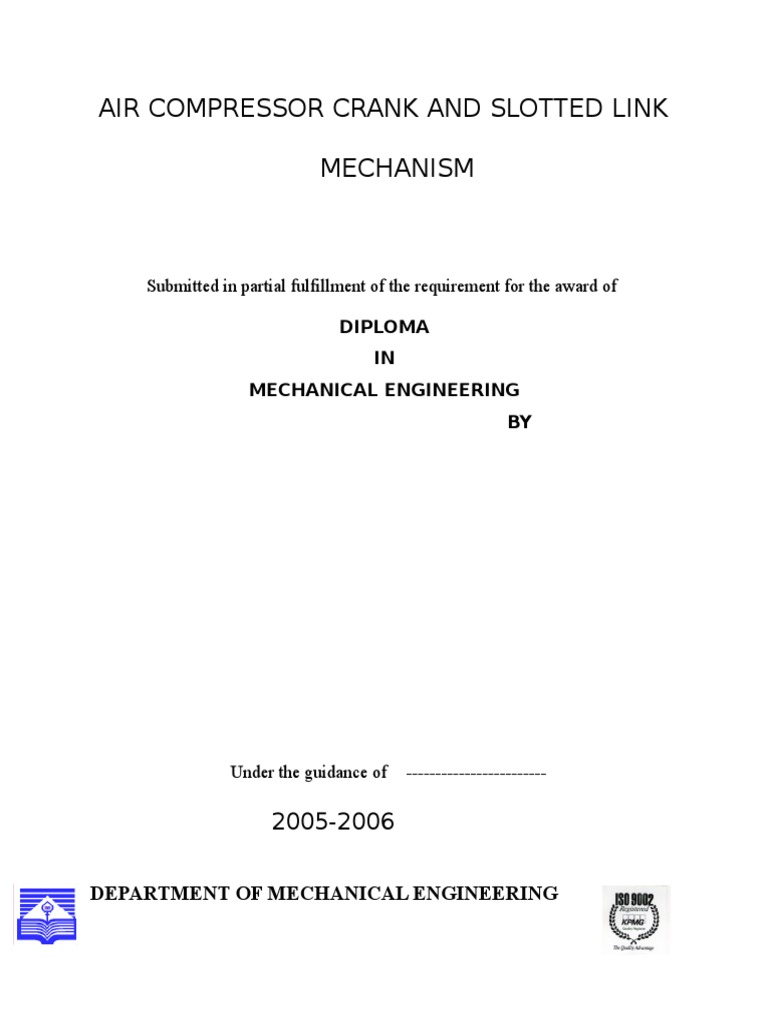 Air Compressor Using Crank & Slotted Link Mechanism | Download Free PDF ...