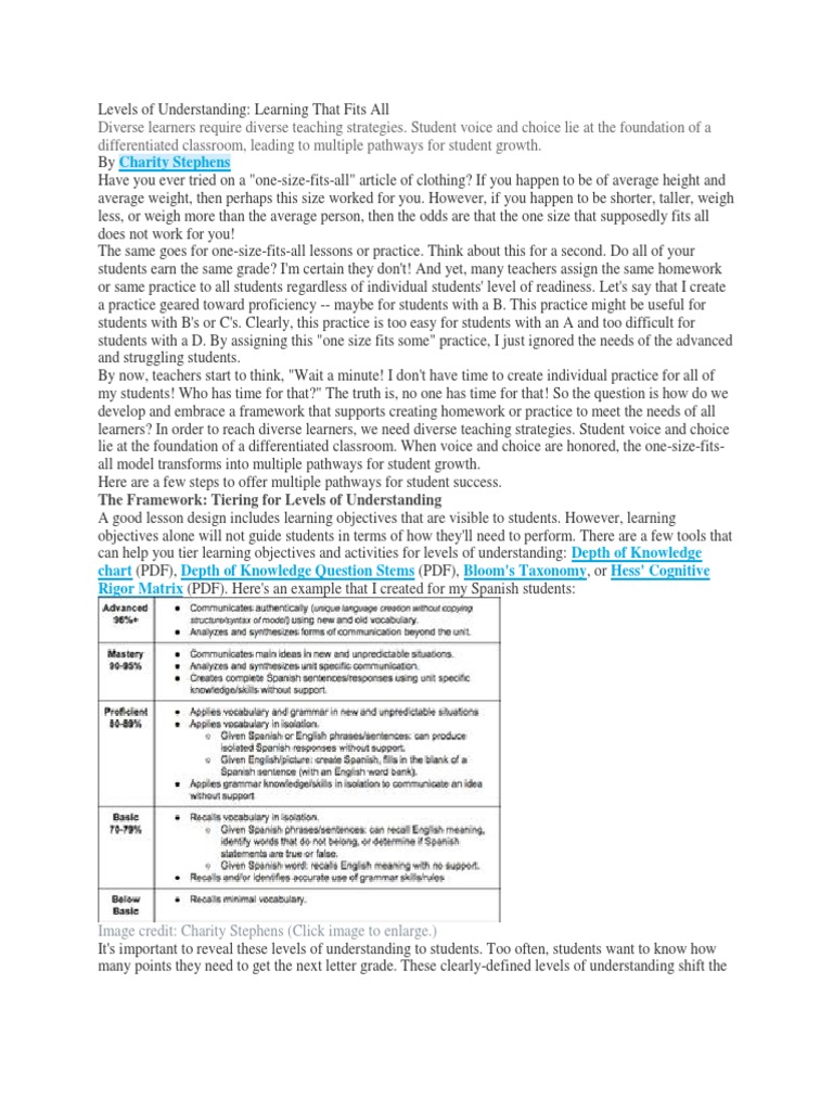 Levels of Understanding | PDF | Educational Assessment | Change