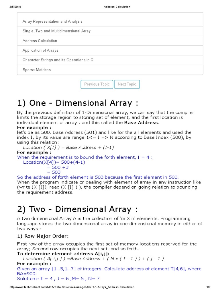 Address Calculation Pdf Pdf Array Data Structure Algorithms And 8284