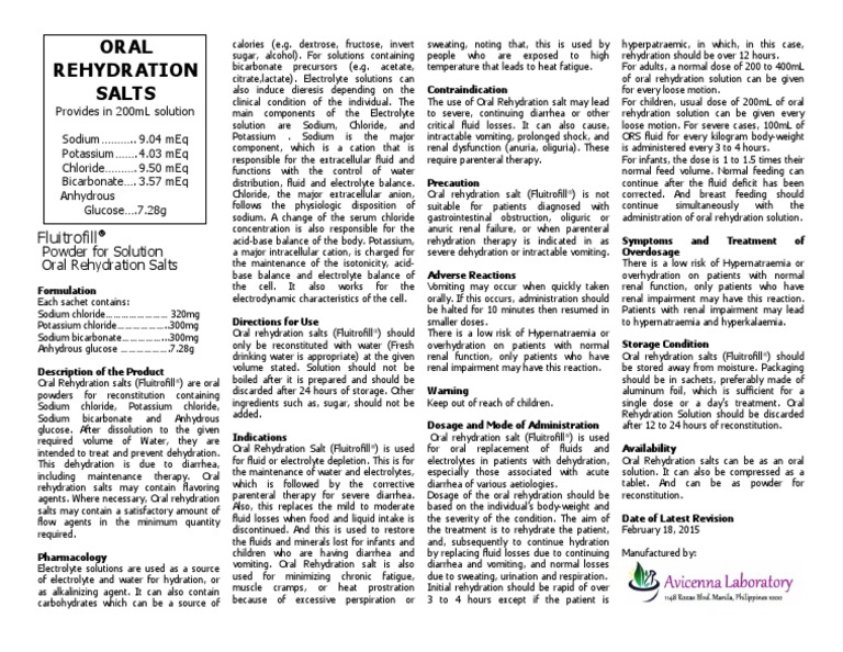 ORS Package Insert | PDF | Dehydration | Electrolyte