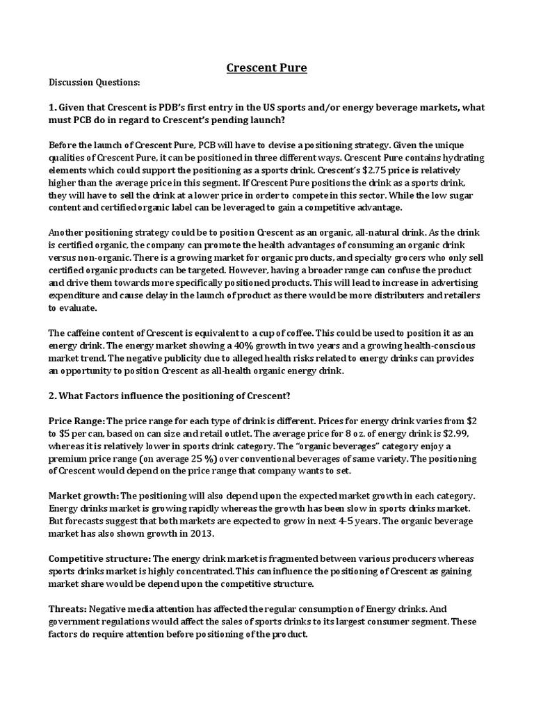 Crescent Pure Case Study Solution | PDF | Drink | Pricing