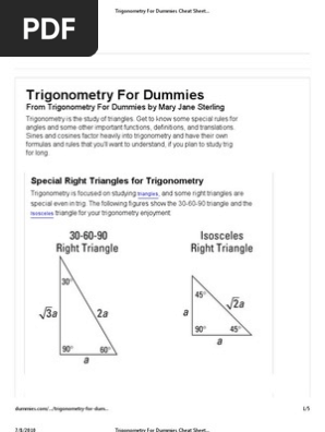 Trigonometry For Dummies Cheat Sheet Algebra II For Dummies Cheat