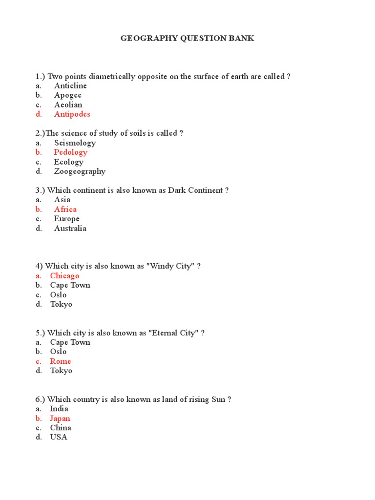 Geography Question Bank | PDF | Geomorphology | Physical Geography