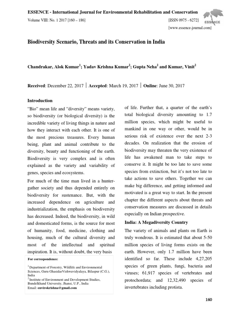 Biodiversity Scenario, Threats and Its Conservation in India | PDF ...