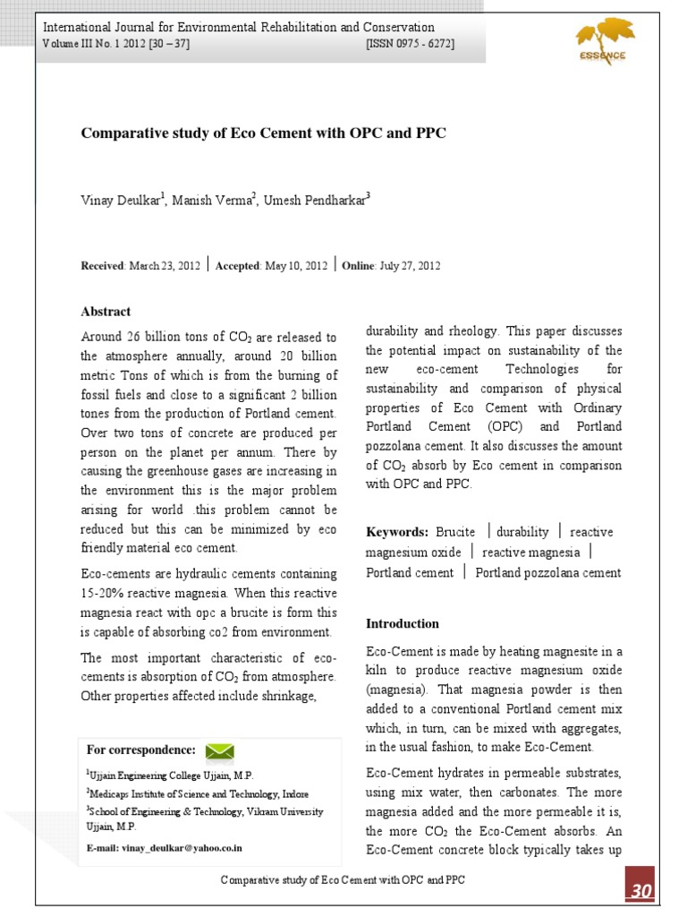 Eco Cement vs OPC and PPC Comparison | PDF | Cement | Magnesium