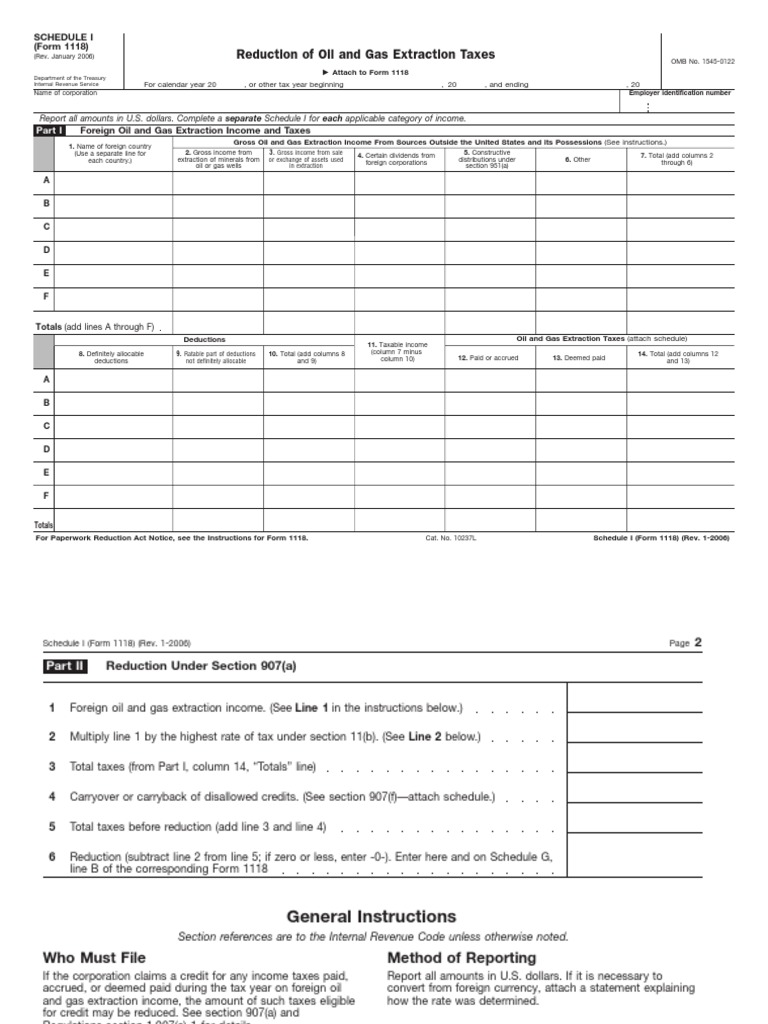 Reduction of Oil and Gas Extraction Taxes: Schedule I (Form 1118) | PDF ...