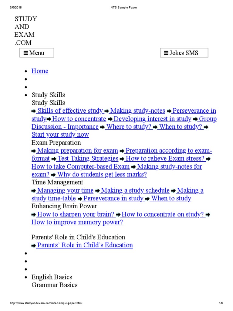 NTS Sample Paper1 | PDF | Grammatical Tense | Perfect (Grammar)