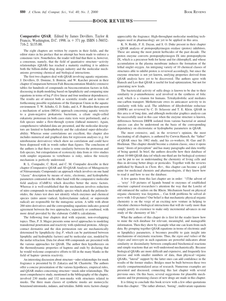 Book Reviews: 880 J. Chem. Inf. Comput. Sci., Vol. 40, No. 3, 2000 | PDF | Computational ...