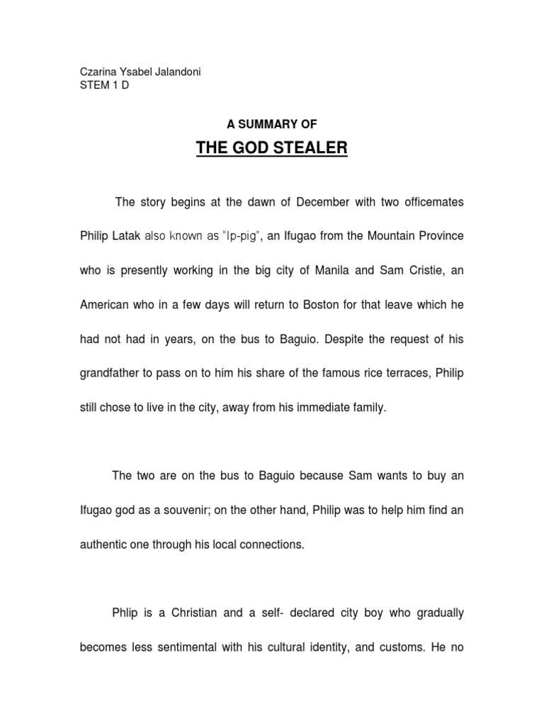Central Conflict in "The God Stealer" | PDF