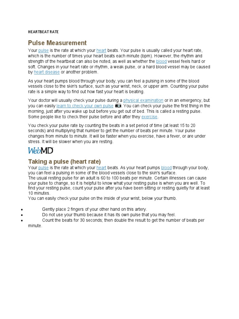 Pulse Measurement: Taking A Pulse (Heart Rate) | Descargar gratis PDF ...