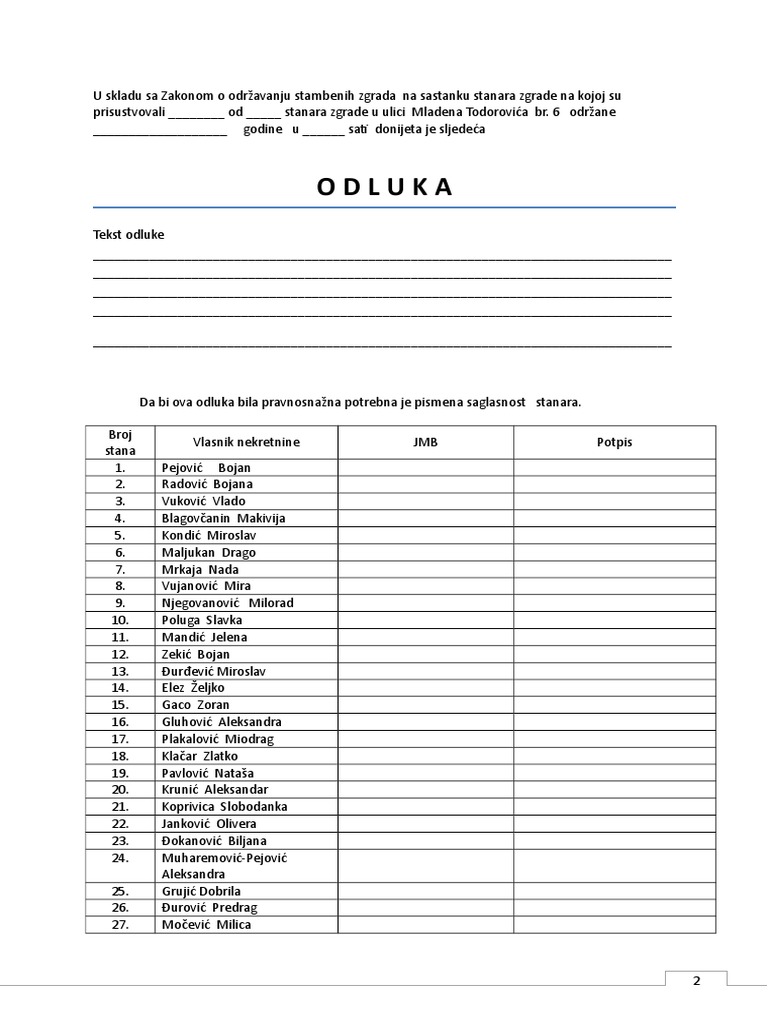 Forma Za Potpisivanje Odluke | PDF