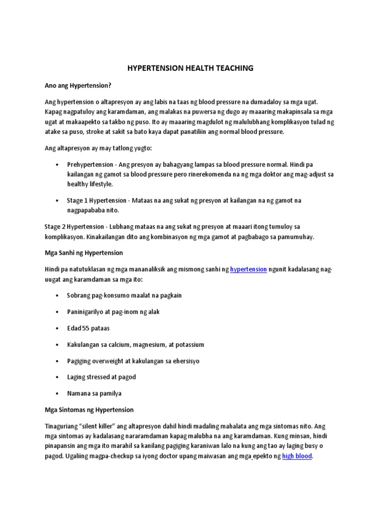 Hypertension Health Teaching | PDF