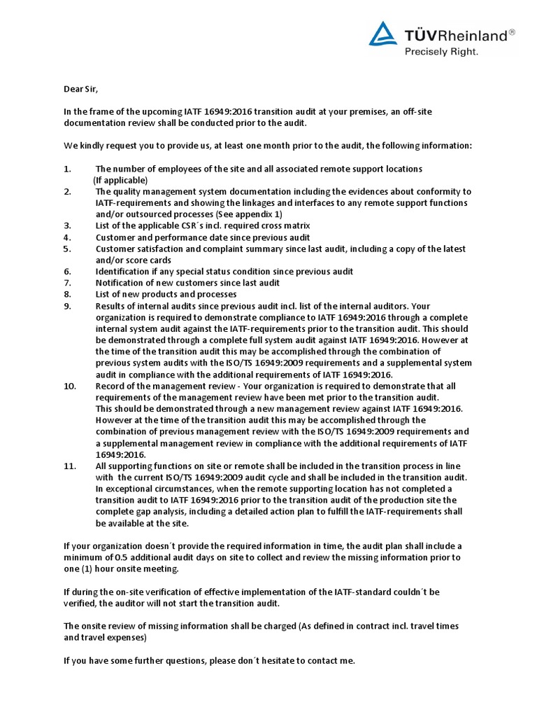 Transition Requirements From ISO TS16949 To IATF16949 | PDF | Business