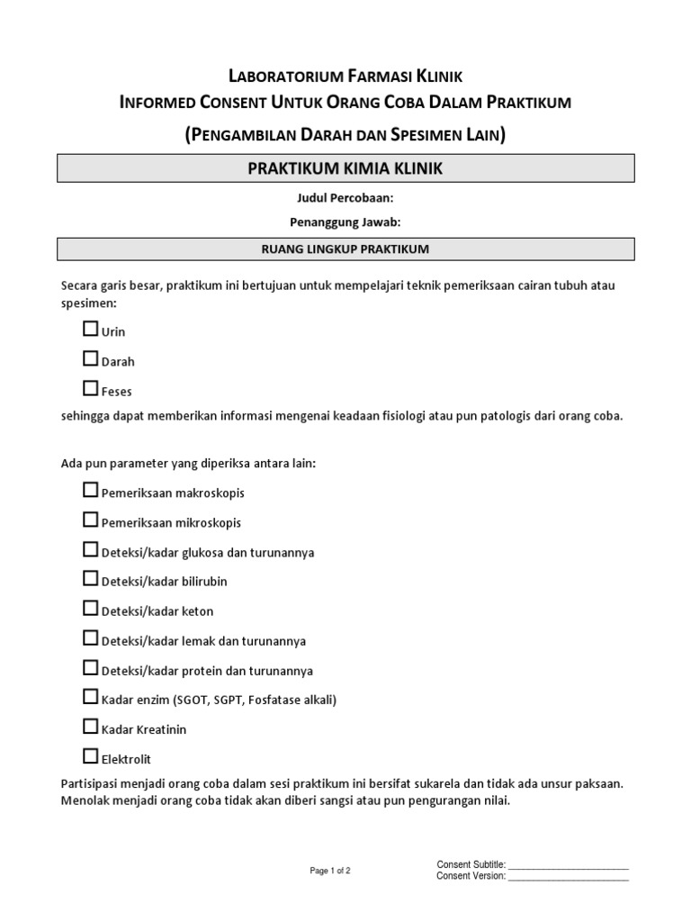 Informed Consent Lab Kimia Klinik | PDF