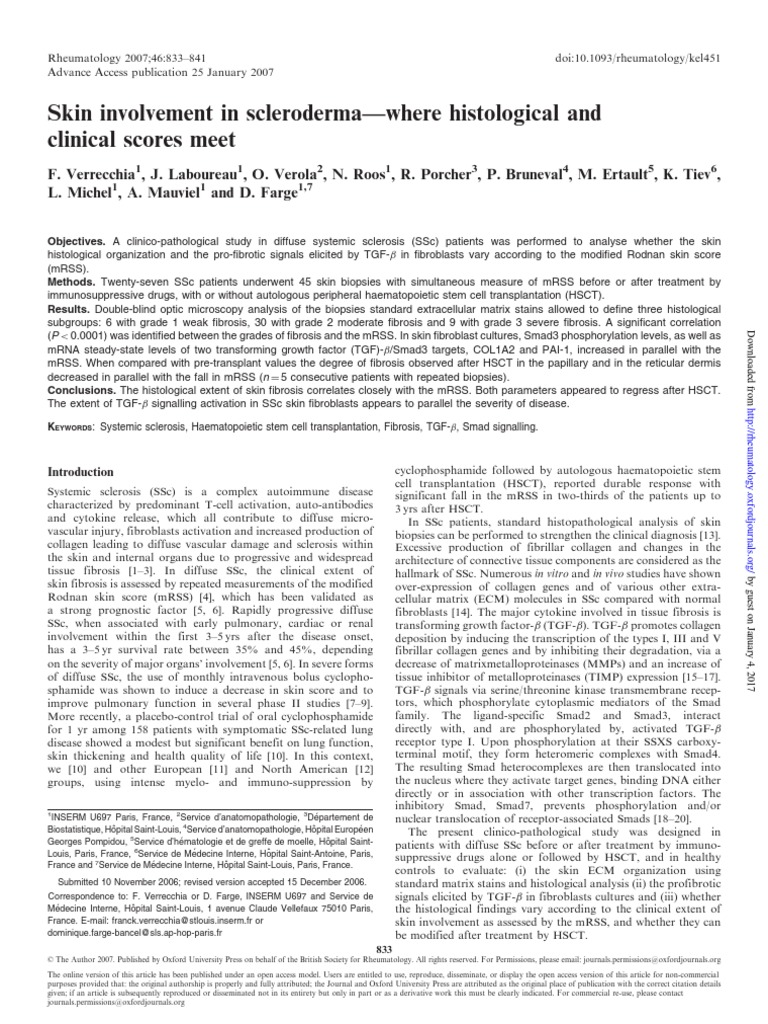 Skin Involvement in Scleroderma-Where Histological and Clinical Scores ...