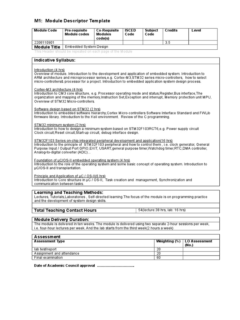 M1: Module Descriptor Template: Module Title Indicative Syllabus | PDF ...