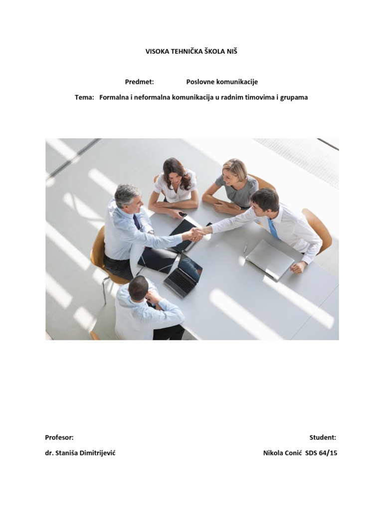 Formalna I Neformalna Komunikacija U Radnim Timovima I Grupama | PDF