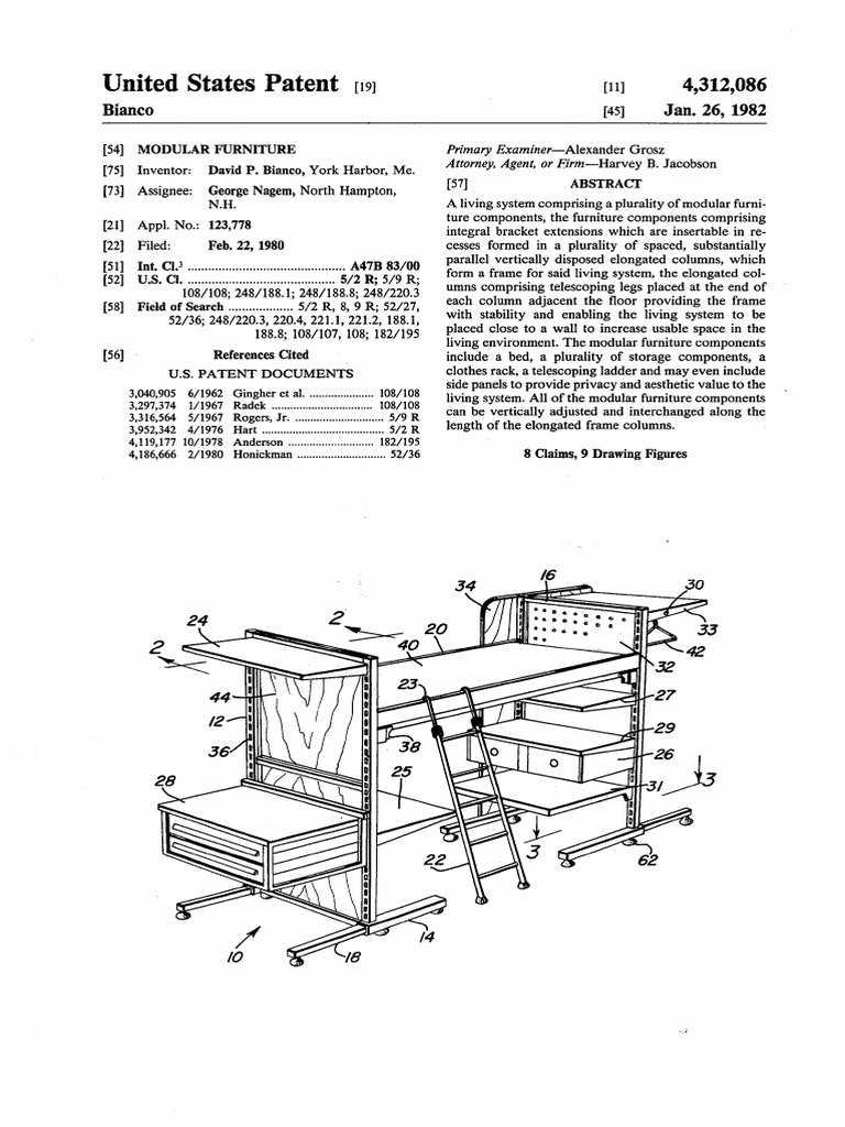 United States Patent (19) : U.S. Patent Documents | PDF | Desk | Column