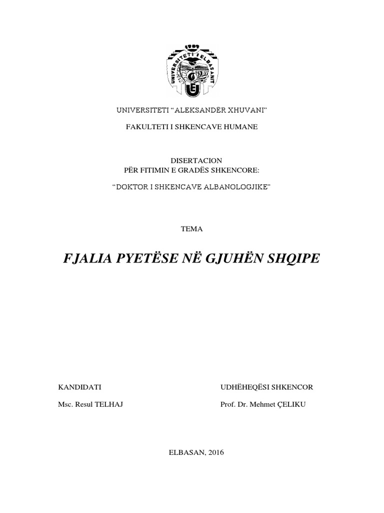 Resul Telhaj - Fjalia Pyetëse Në Gjuhën Shqipe Doktoratura PDF | PDF