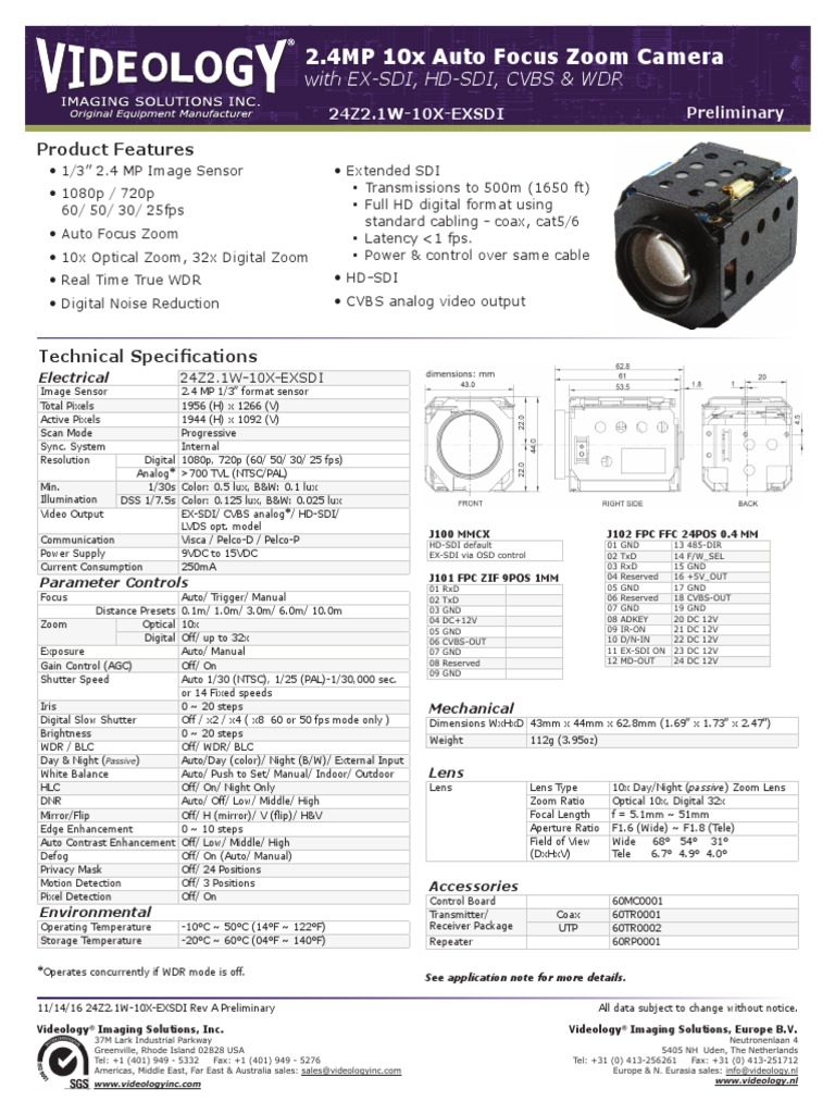 PDS 24Z2.1W 10X Exsdi | PDF | Video | Zoom Lens