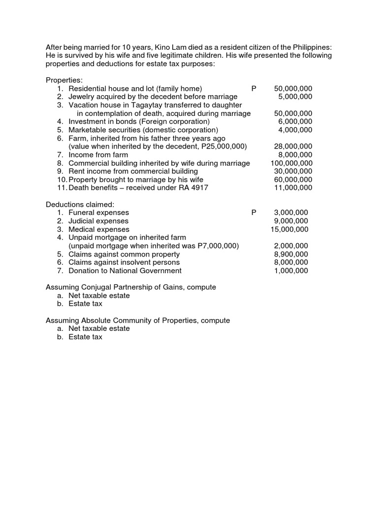 Estate Tax Computation for RA 4917 | PDF | Finance & Money Management | Law
