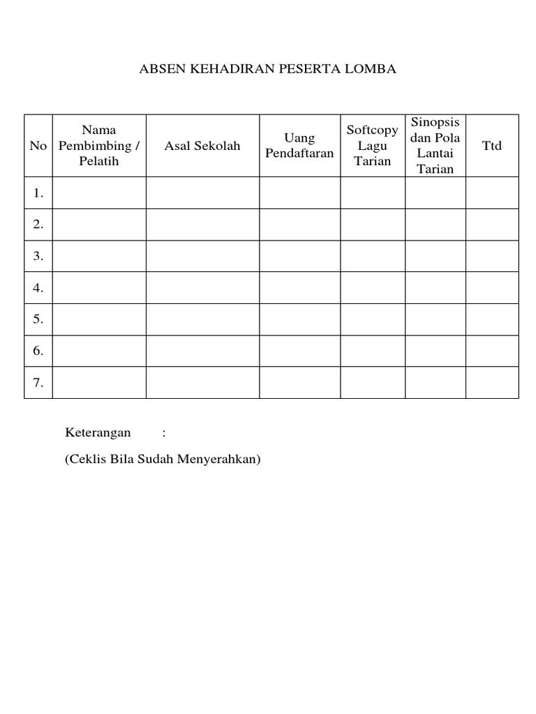 ABSEN KEHADIRAN PESERTA LOMBA Keterangan | PDF