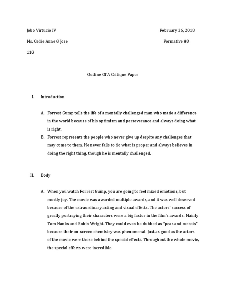 Forrest Gump Critique Paper | PDF | Leisure