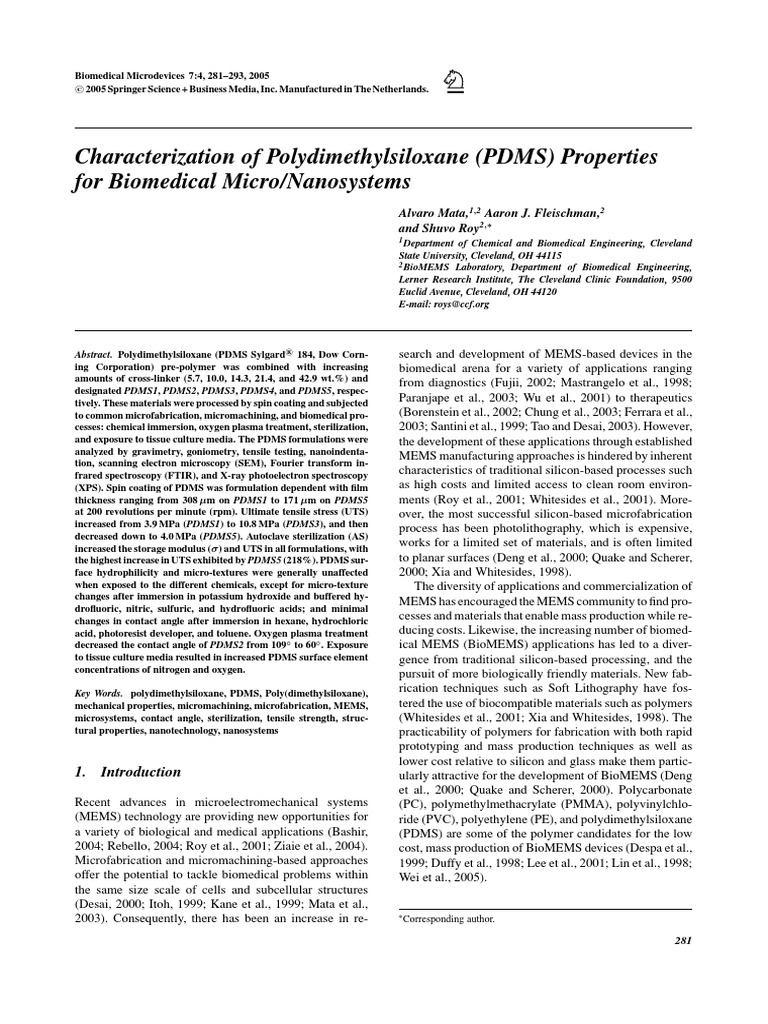 Characterization of Polydimethylsiloxane (PDMS) Properties | PDF ...
