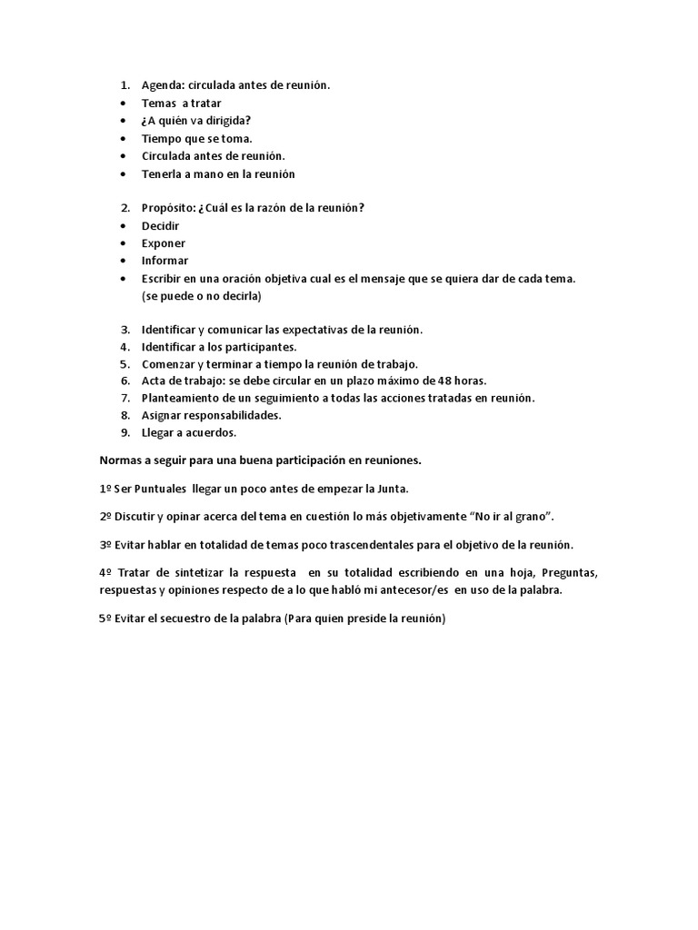 Normas para Reuniones. | PDF