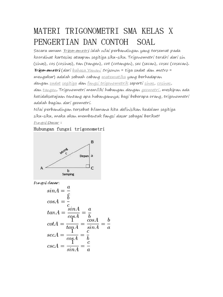Materi Trigonometri Sma Kelas X Pengertian Dan Con | PDF