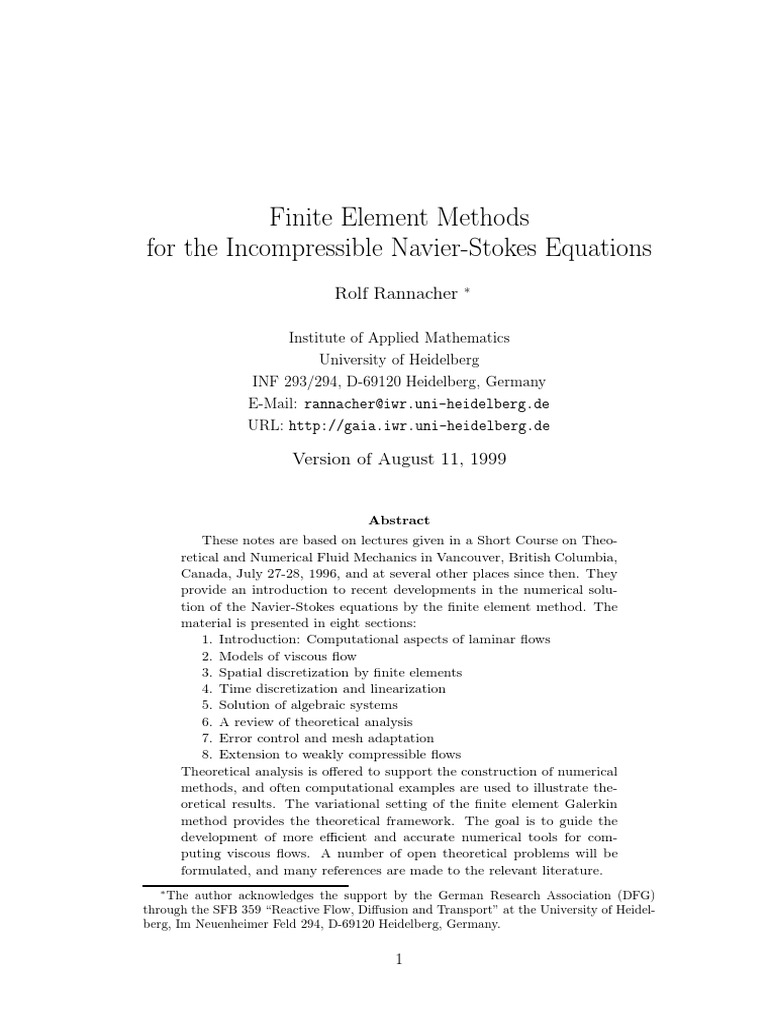 Finite Element Methods For The Incompressible Navier-Stokes Equations ...