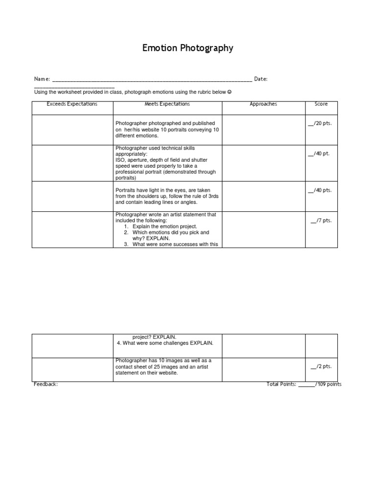 Emotion Photography Rubric | PDF