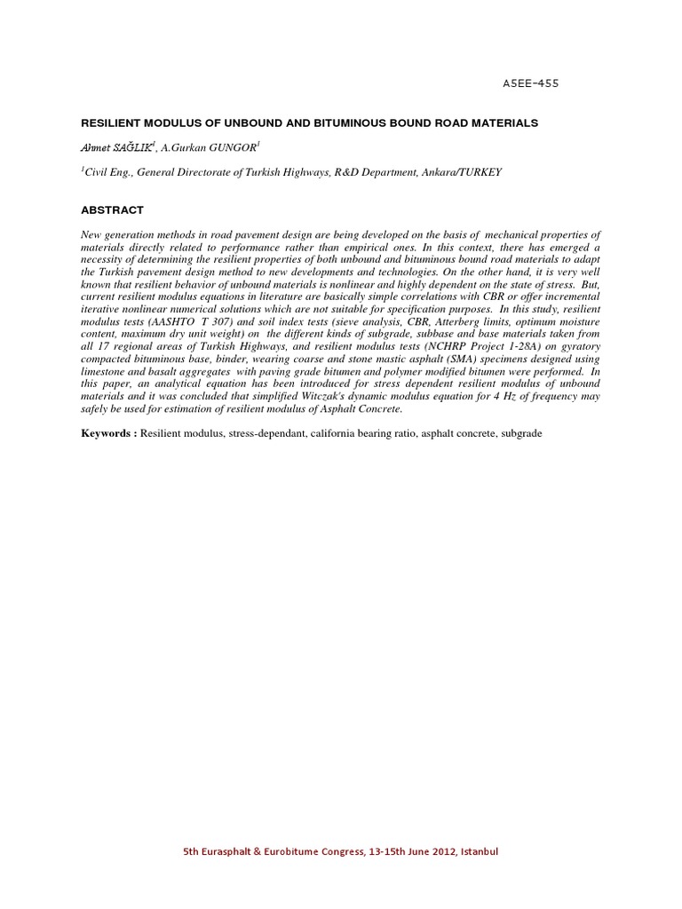Resilient Modulus of Unbound and Bituminous Bound Road Materials | PDF ...