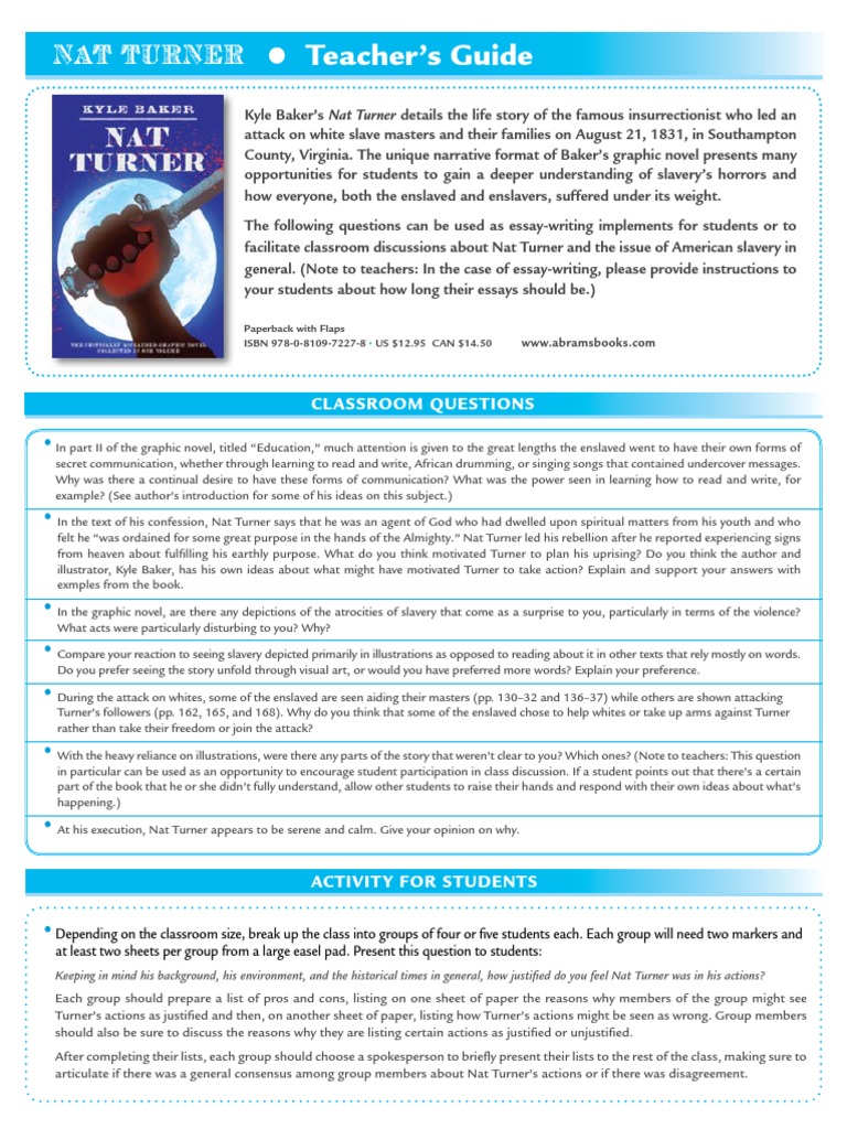 Nat Turner Teaching Guide | PDF | Nat Turner | Slavery