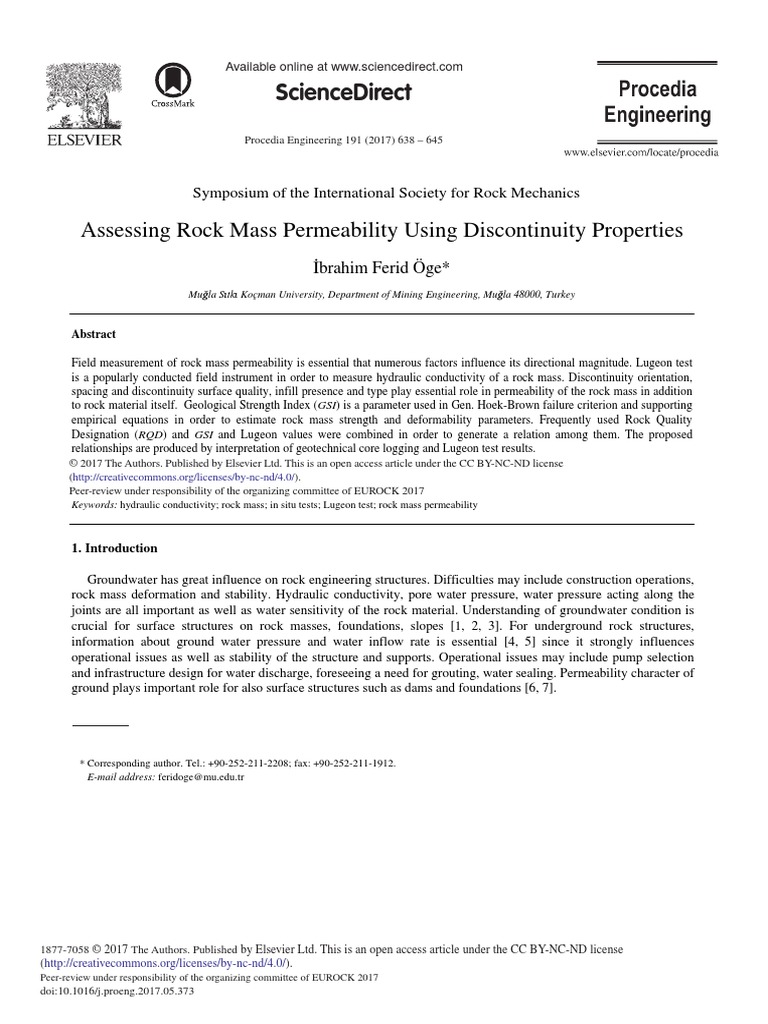 Assessing Rock Mass Permeability Using Discontinuity Properties | PDF ...