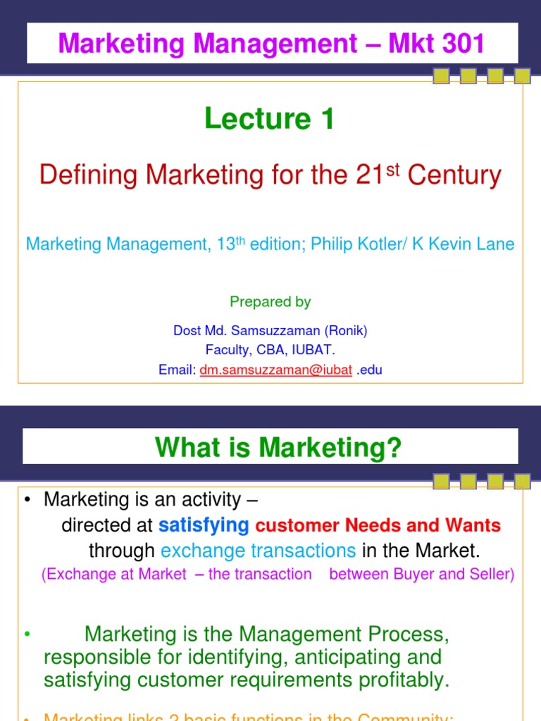 Mkt 501 Lecture 1 Pdf Distribution Business Marketing