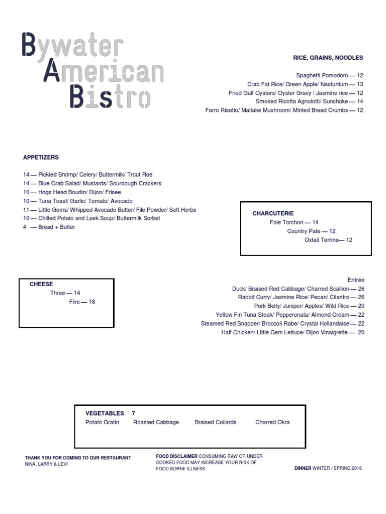 Bywater American Bistro | PDF | Curry | Cuisine