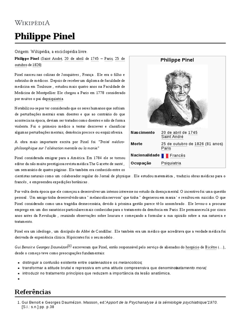 Philippe Pinel | PDF | Psiquiatria | Medicina Clínica