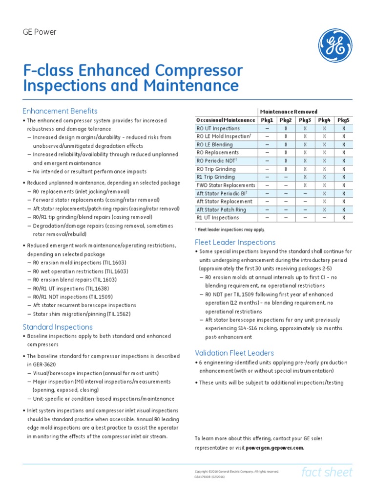 F Class Inspection Maintenance Fact Sheet | PDF | Mechanical ...