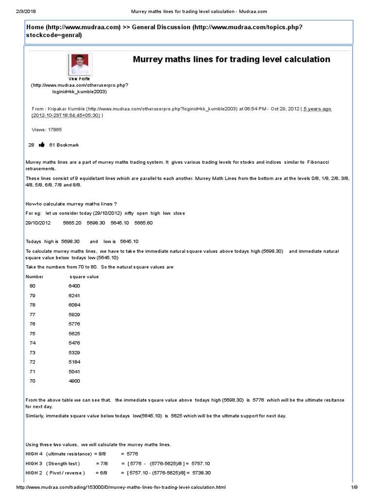 Murrey Maths Lines For Trading Level Calculation - Mudraa | PDF ...