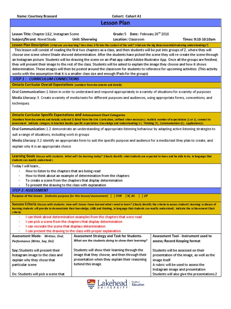 Lesson Plan: Step 1: Curriculum Connections | PDF | Educational ...