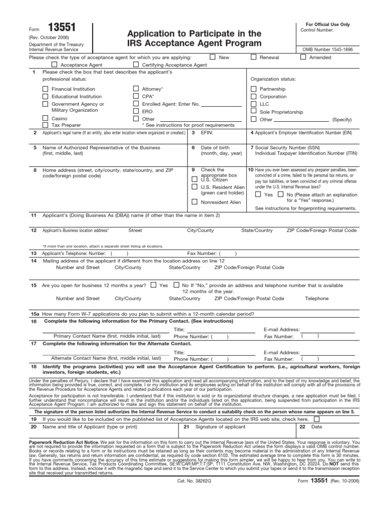 F 13551 | PDF | Internal Revenue Service | Social Security Number