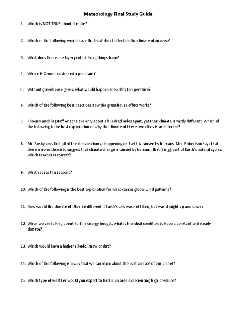 Meteorology Final Exam Study Guide | PDF | Climate | Meteorology