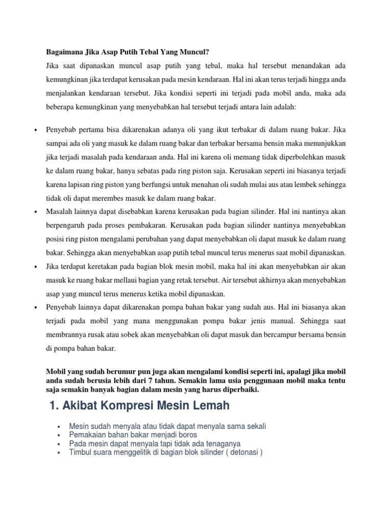 Penyebab Asap Putih Tebal dari Mobil | PDF