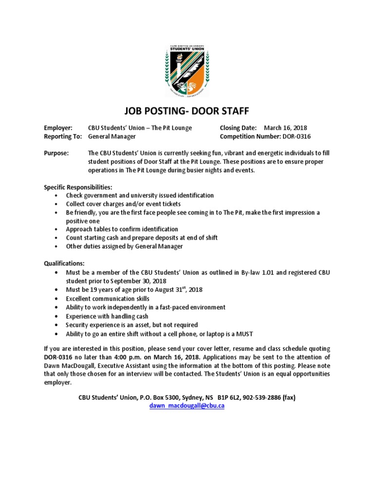 Job Posting Door Staff | PDF