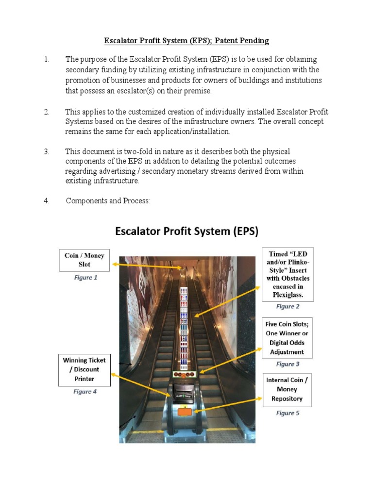 Escalator Profit System (EPS) Proposal | PDF | Escalator | Slot Machine