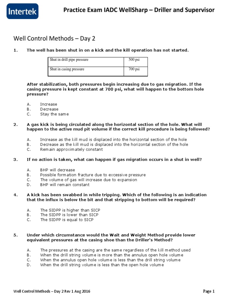 IADC WellSharp Driller Exam Practice | PDF | Civil Engineering ...