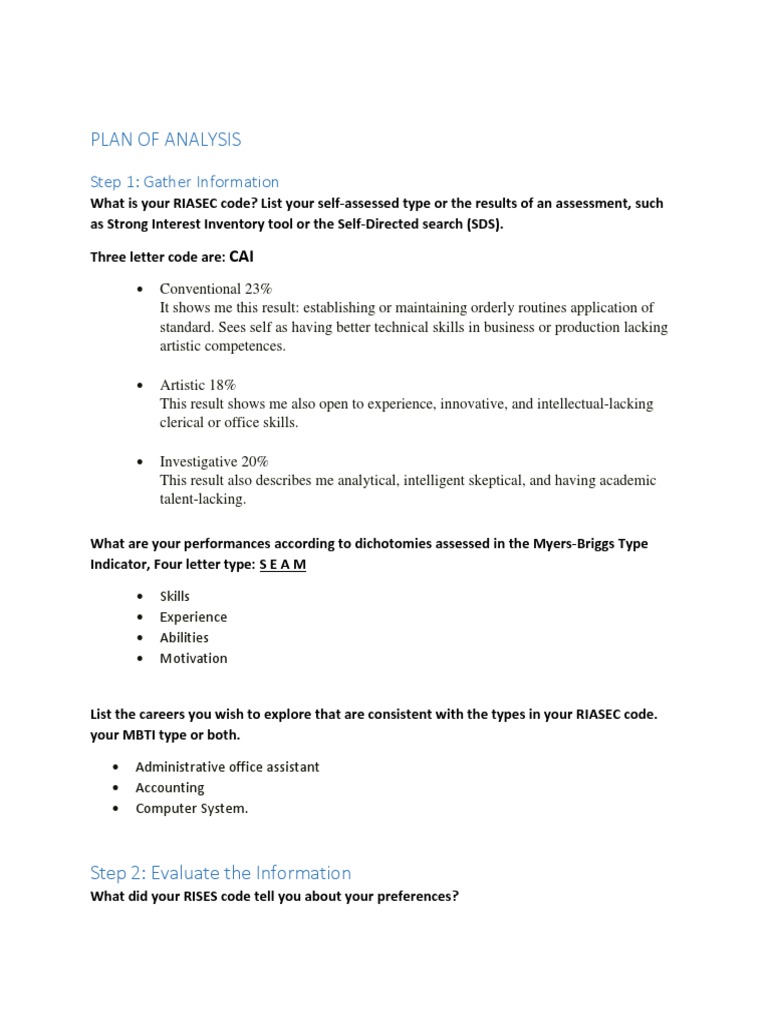 Plan of Analysis: Step 1: Gather Information | PDF | Cognition ...