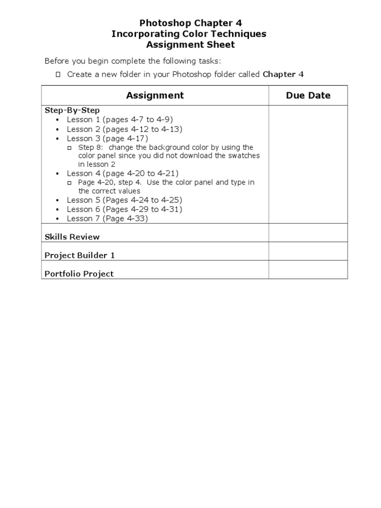 Photoshop Chapter 4 Assignment Sheet | PDF